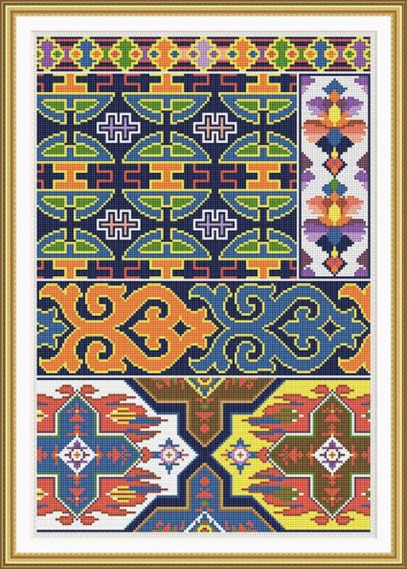 Antique Sampler 4 Repeating Borders Decorative Motifs Floral Textile ...