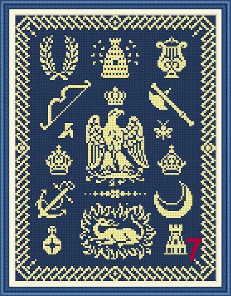 Cross Stitch Sampler Heraldic Symbols Monochrome Samplers 1-8 - Etsy