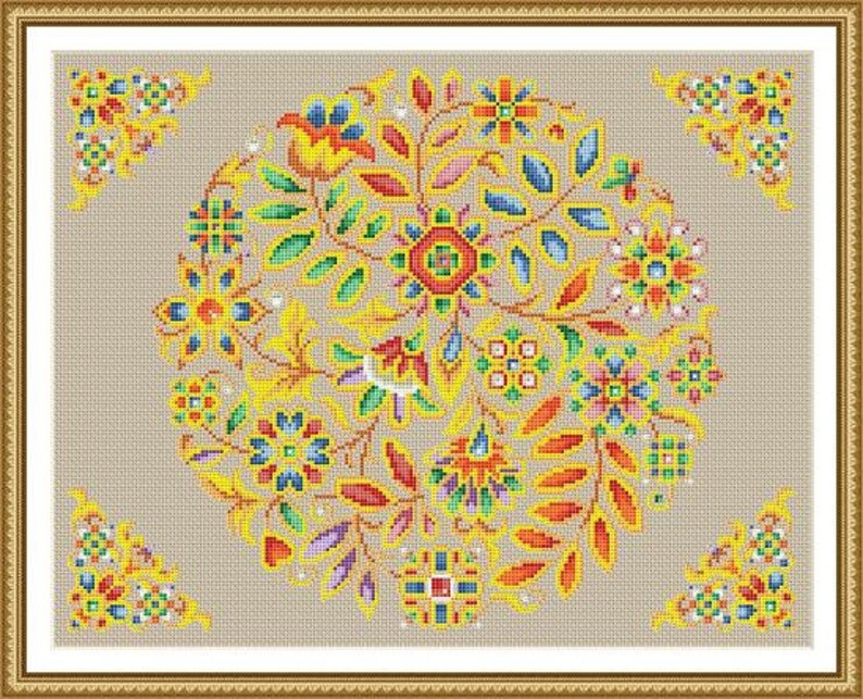 Antique Round Tapestry Folk Art Floral Décor Multicolored Design ...