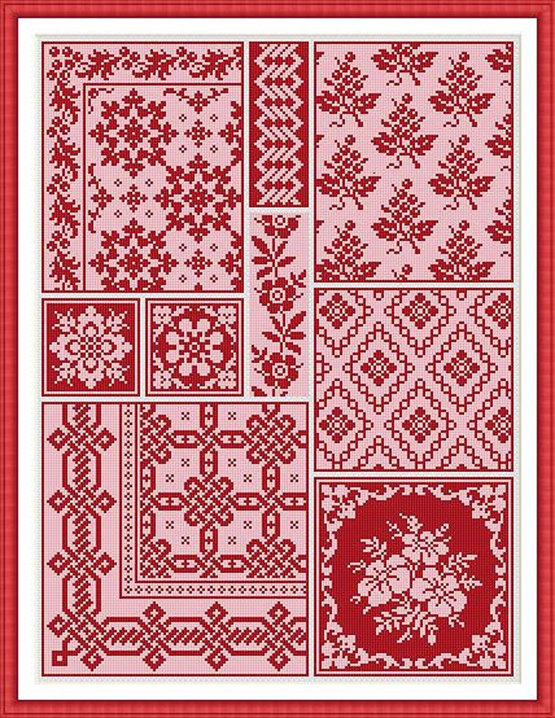 Antique Sampler 1 and Sampler 2 Repeating Borders Floral - Etsy