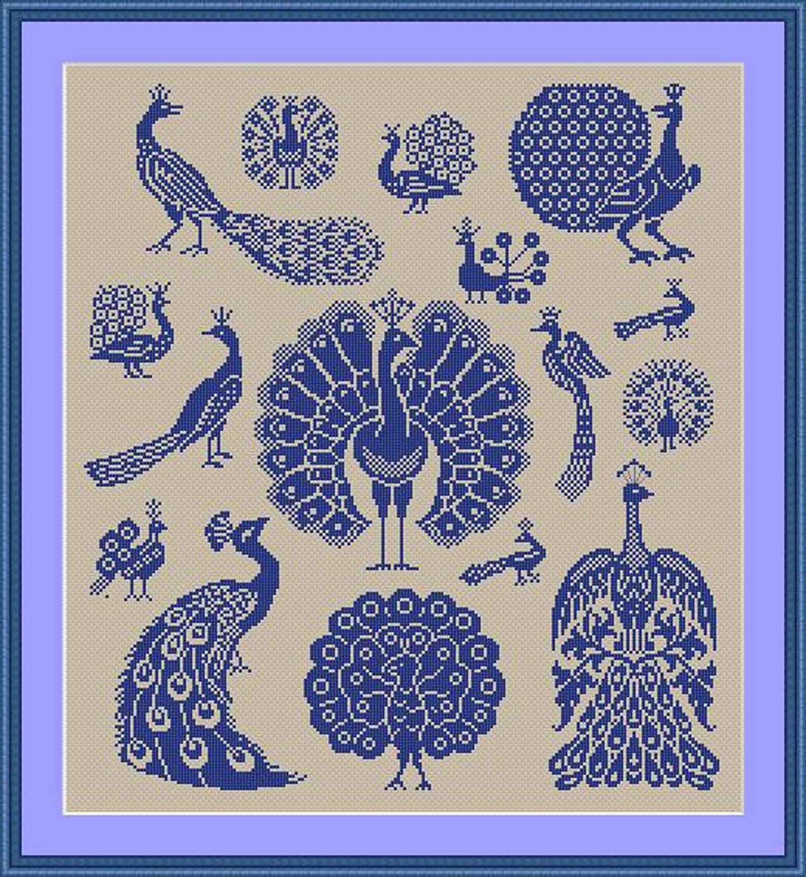 Peacock Sampler Peacock Monochrome Sampler Birds Sampler Counted Cross ...