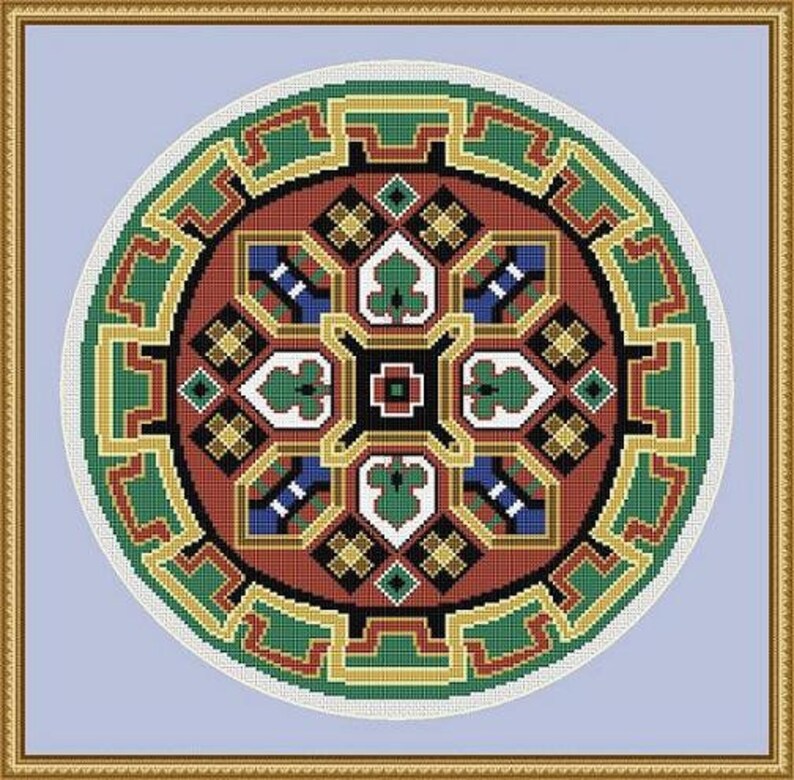 Antique Geometric Round Tapestry Motif 1 Berlin Woolwork Counted Cross ...