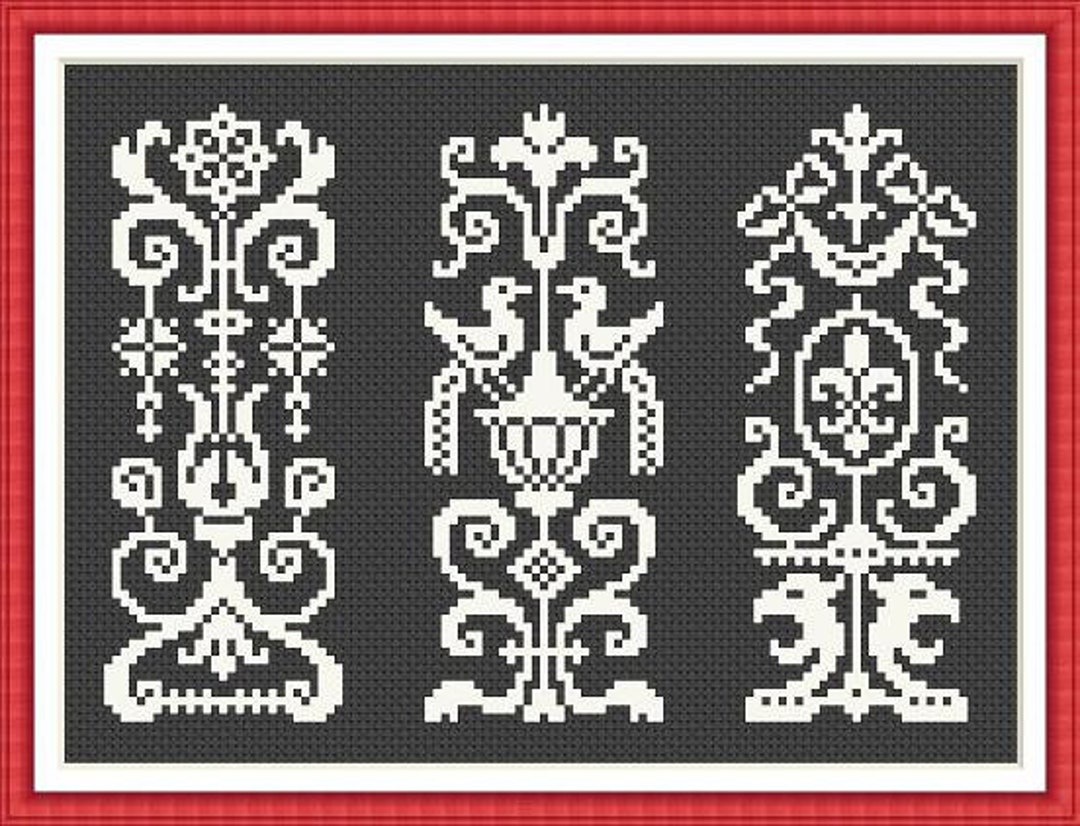Antique Motifs Mini Sampler 3 Monochrome Counted Cross Stich Pattern ...