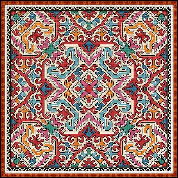 Antique Rug Square Design 3 Large Rug Adaptation Counted Cross - Etsy ...