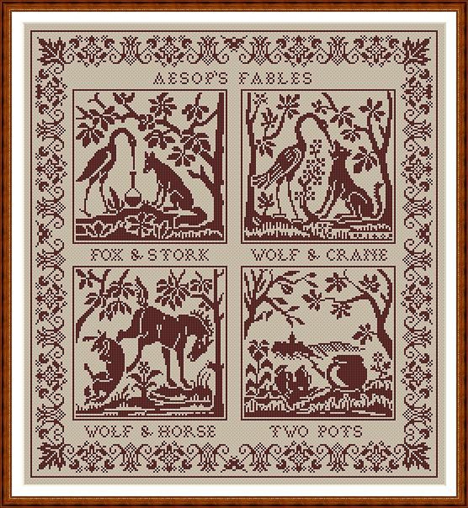 Cross Stitch Sampler Aesops Fables Monochrome Sampler 1 OR 2 - Etsy