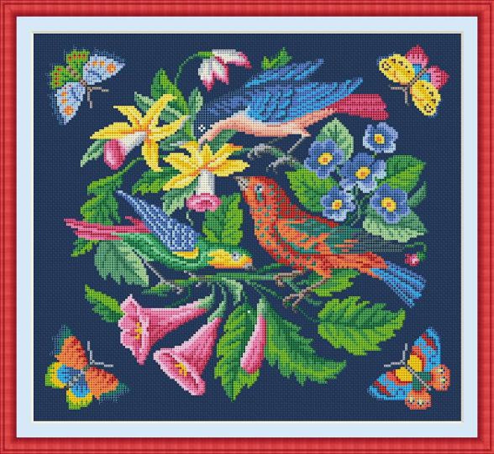 Antique Birds, Flowers and Butterflies Round Tapestry Motif Berlin ...