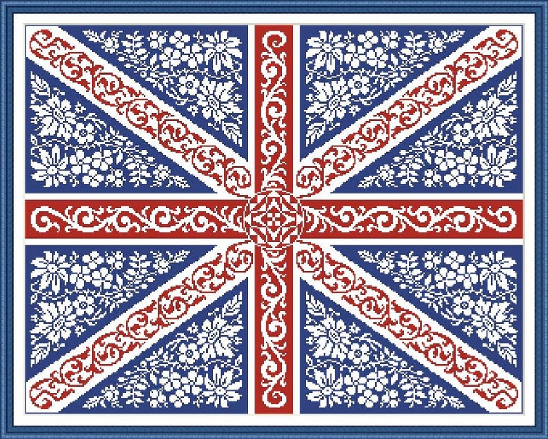 UK British Flag Union Jack Flag Cross Stitch Pattern Large Design ...