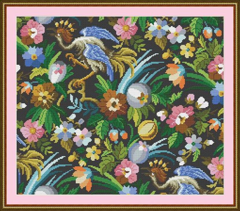 Antique Tapestry Pillow Birds and Flowers Repeated Motif | Etsy