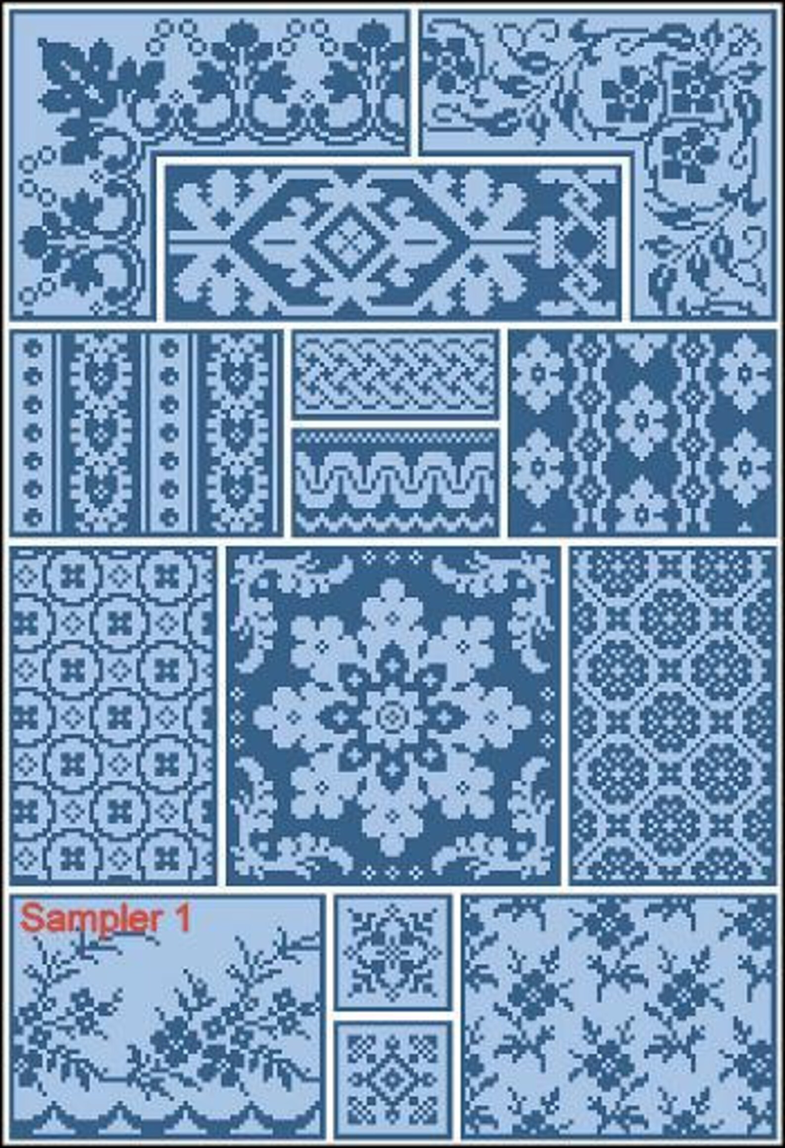 Antique Sampler 1 and Sampler 2 Repeating Borders Floral - Etsy