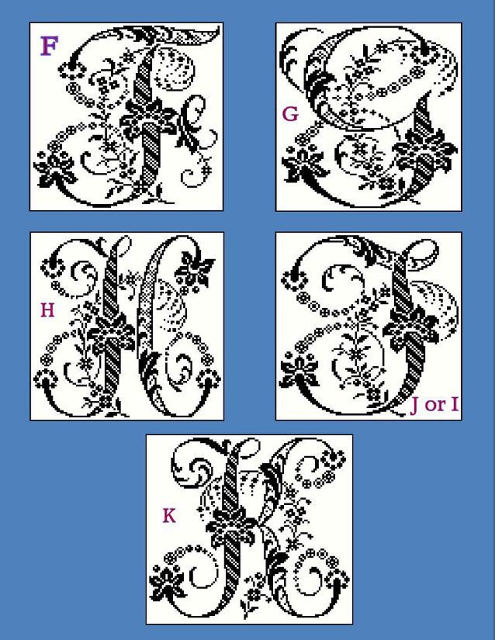 Monogram Pattern Large Antique Letter Floral Decorative Antique ...