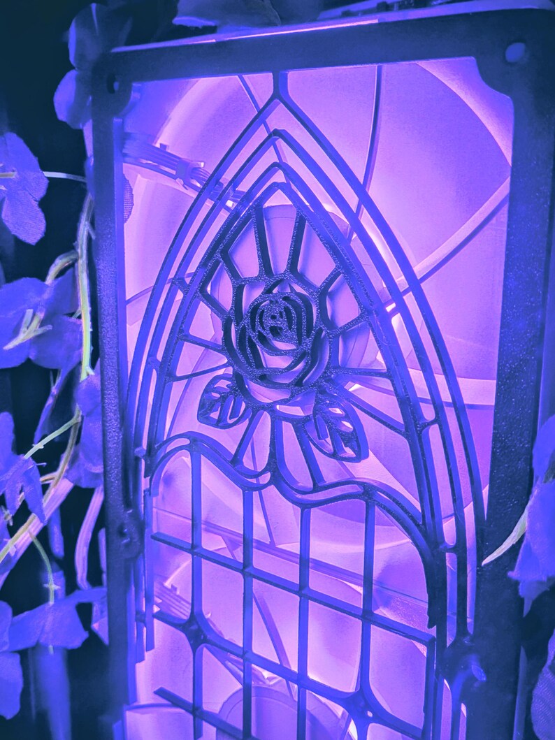 Gothic Rose Stained Glass PC Fan Grill - Victorian Floral 360mm Fan ...