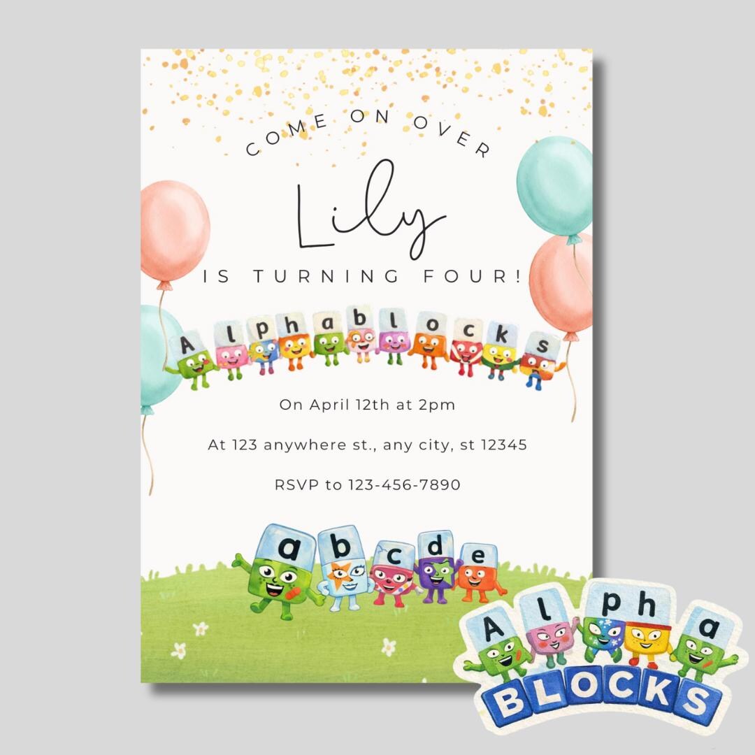 Editable Alphablocks Birthday Invitation | Alphabet Learning Kids Party ...