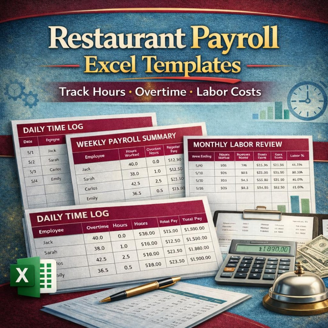 Restaurant Payroll Excel Template | Timesheet, Overtime and Labor Cost ...