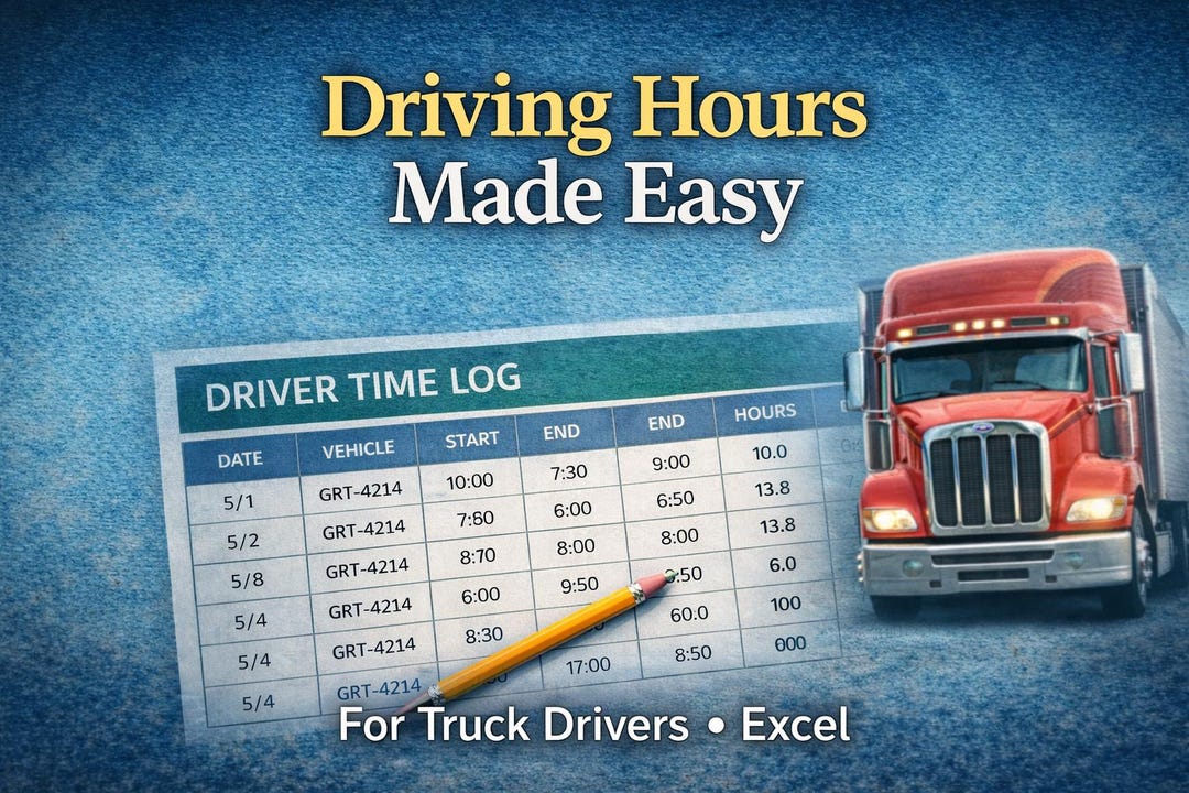 Driver Daily Time Log Excel Template | Work Hours and Driving Log for ...