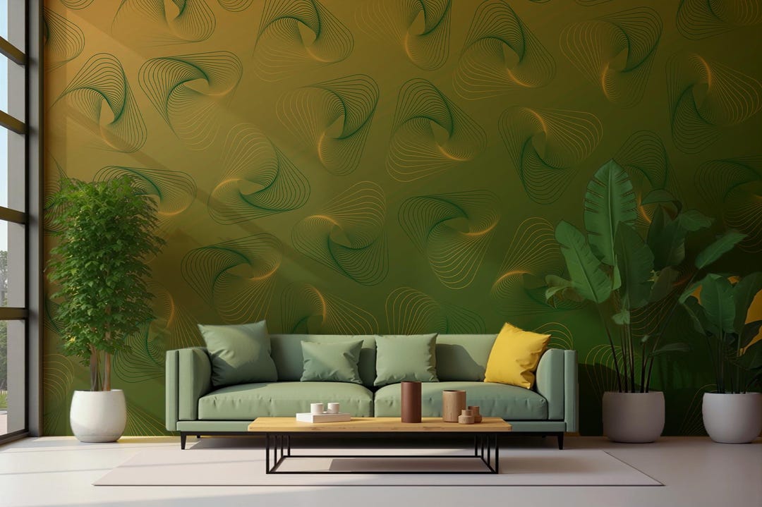 Green Triangle Swirl Pattern 3D Wallpaper - Etsy