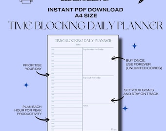 Time Block Daily Planner Printable PDF | Be Organised & Productive ...
