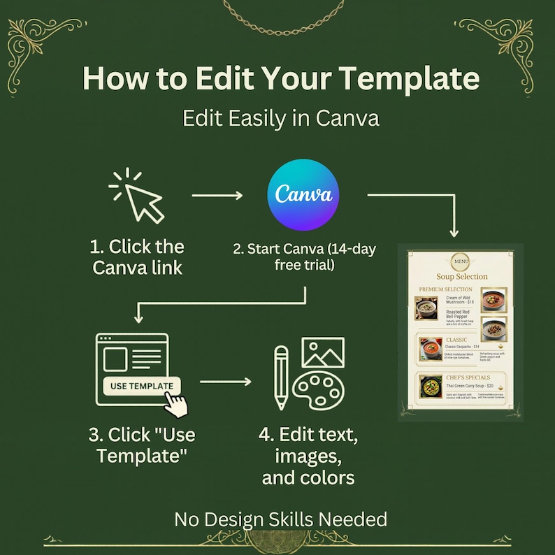 Editable Soup Menu Templates | Green Gold Luxury Restaurant Canva ...