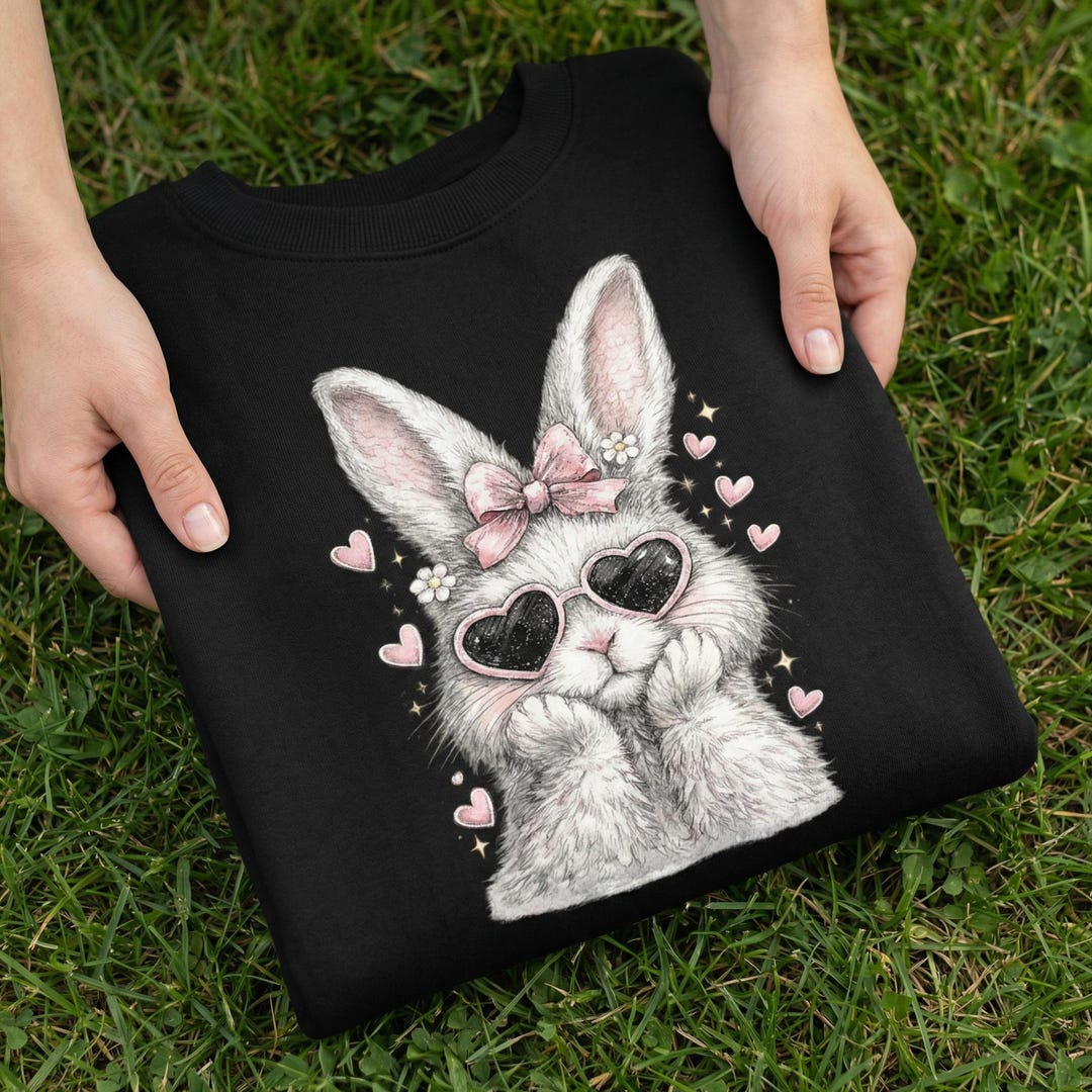 Retro Easter Bunny PNG, Heart Sunglasses, Coquette Spring Design ...