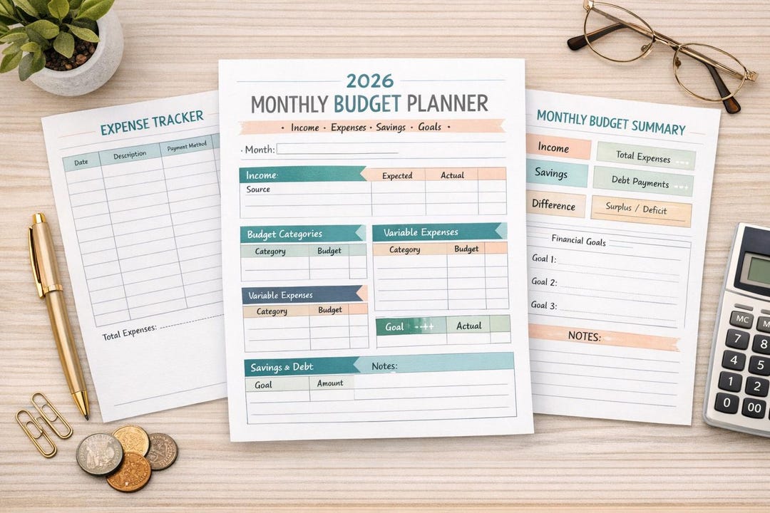 2026 Monthly Budget Planner Printable | Expense Tracker | Financial ...