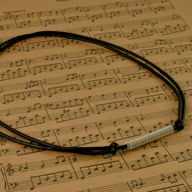 Adjustable Leather and Guitar String Necklace Black - Etsy