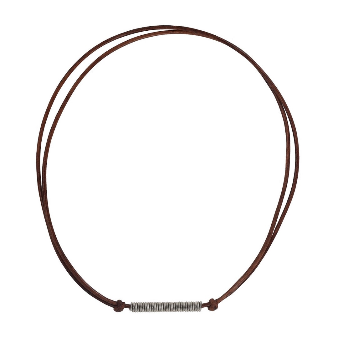 Adjustable Leather and Guitar String Necklace Brown - Etsy