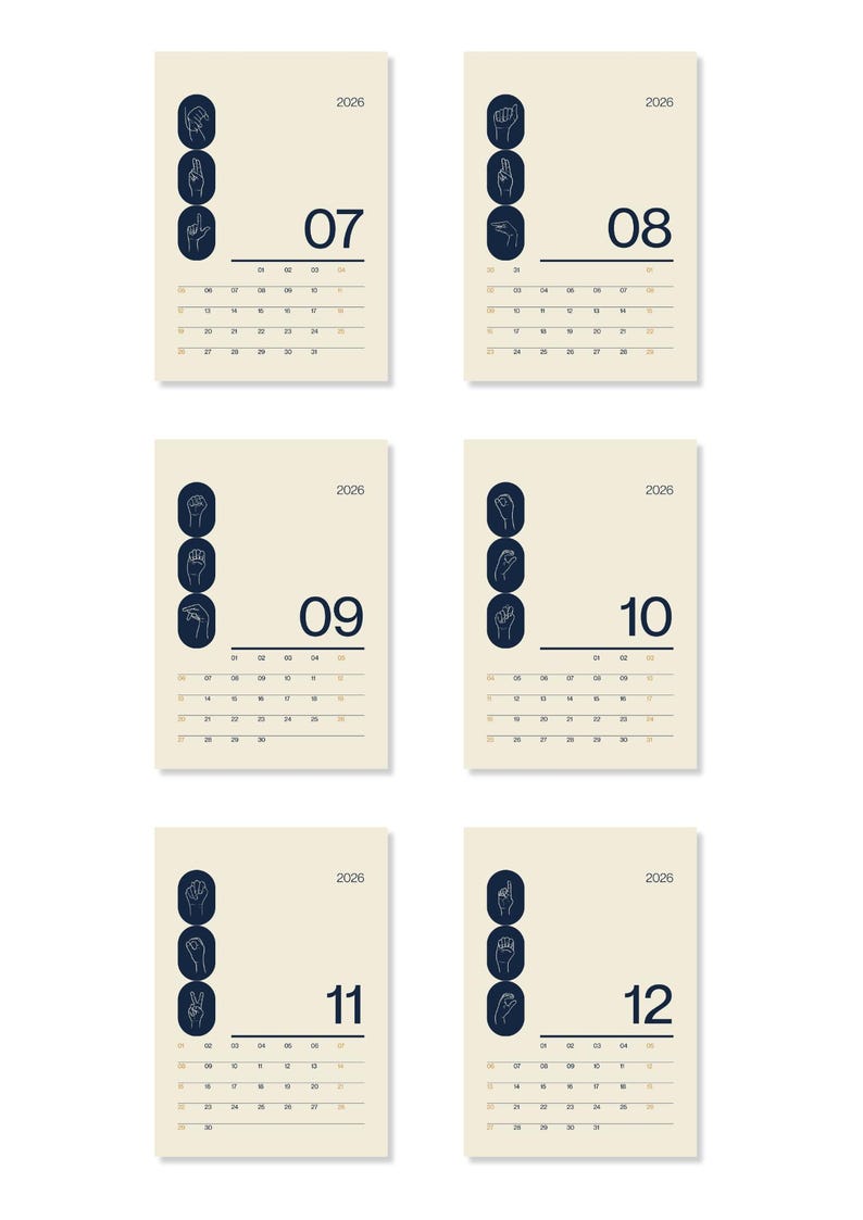 ASL Inspired 2026 Wall Calendar | Sign Language Alphabet Months - Etsy