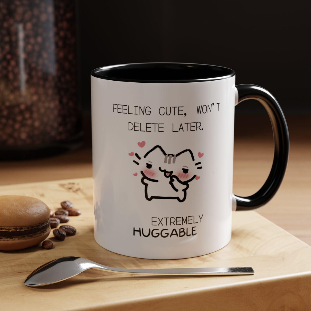 Smug Blushing Cat Mug | Kawaii Cartoon Coffee Cup (11 Oz or 15 Oz) - Etsy