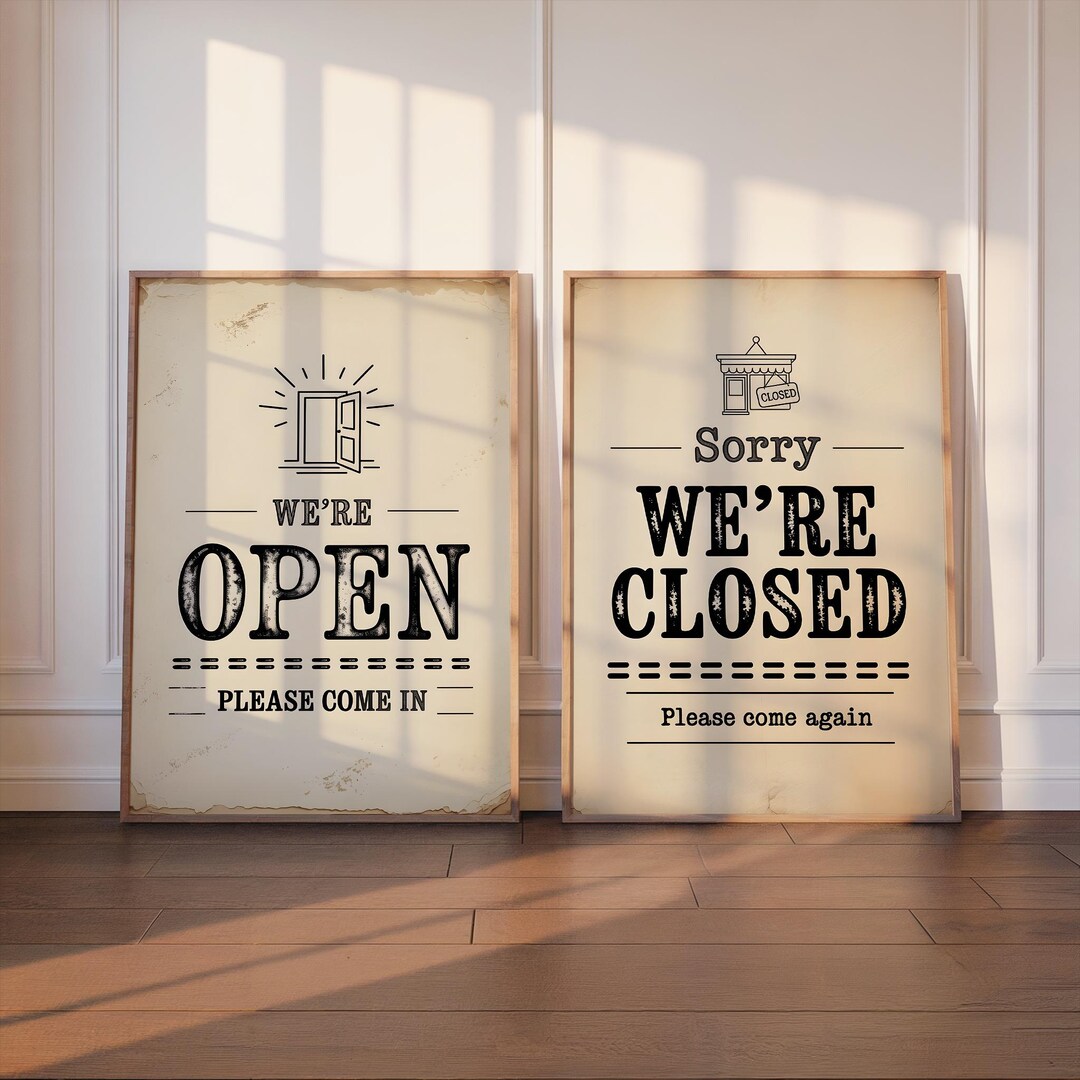 We're Open Sorry We're Closed Sign Set of 2 Prints, Typewriter Vintage ...