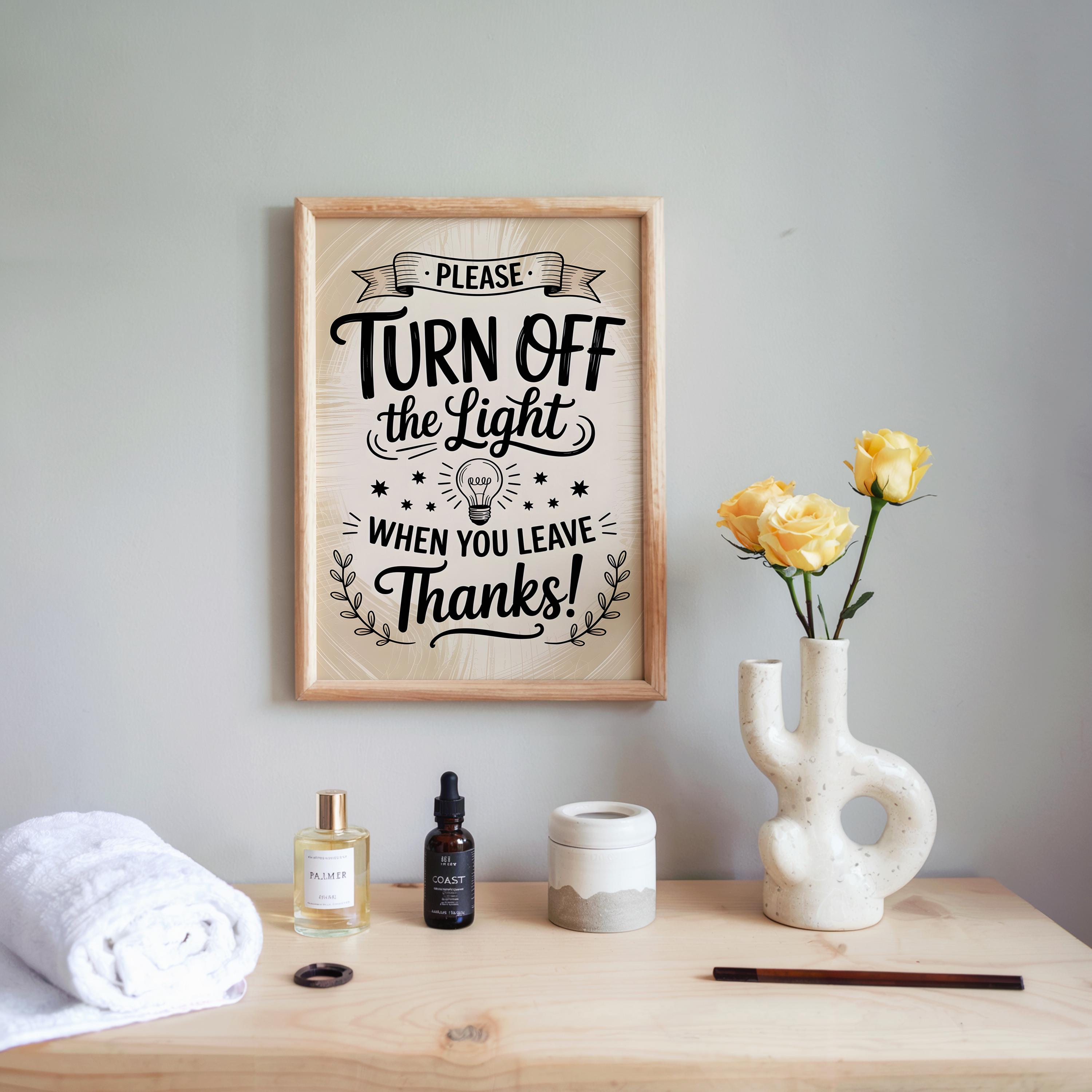 Please Turn off the Light When You Leave Thanks Hand Lettered Bathroom ...