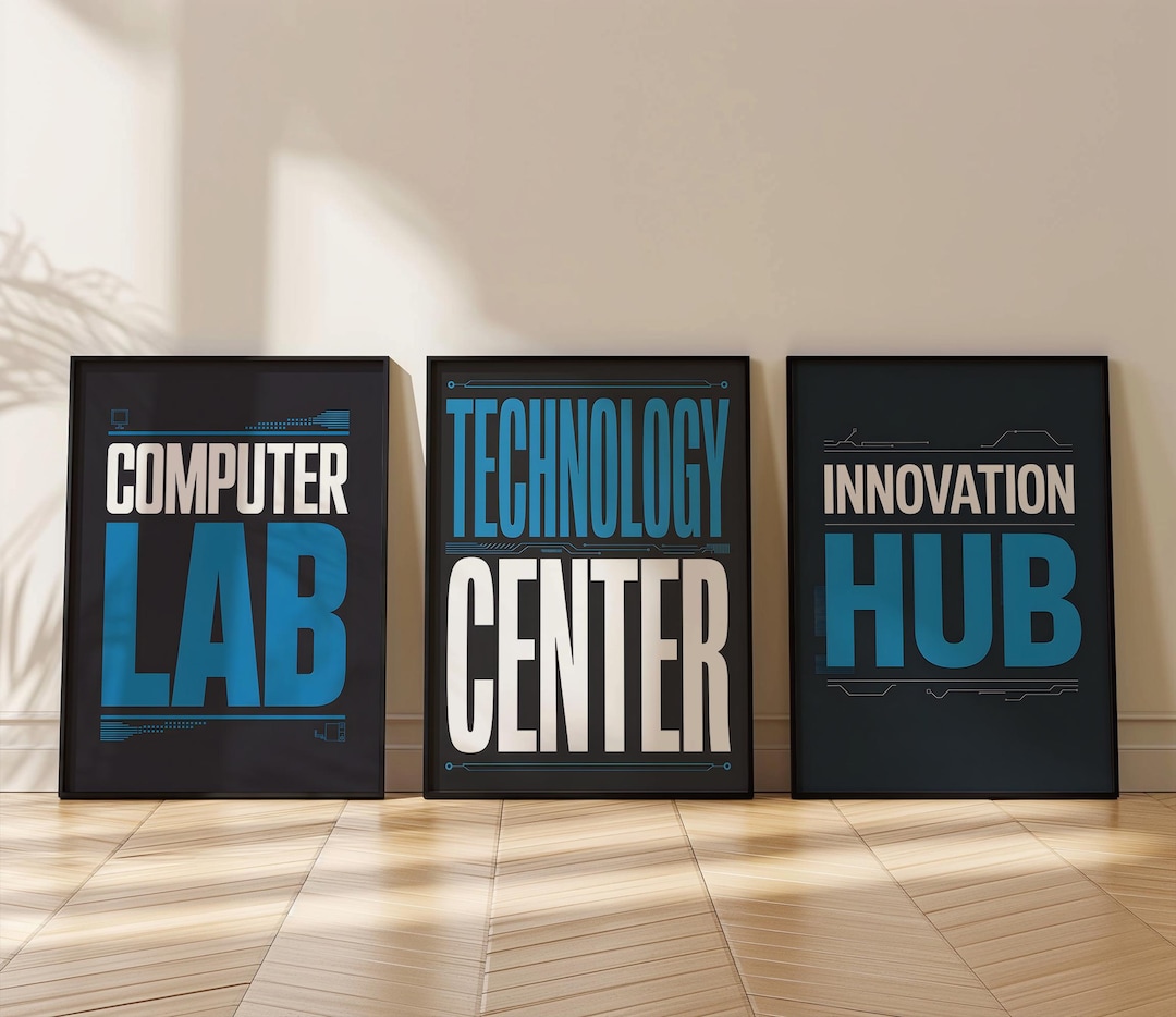 Computer Lab Sign Set of 3, Technology Center No Food Drink Print, Bold ...