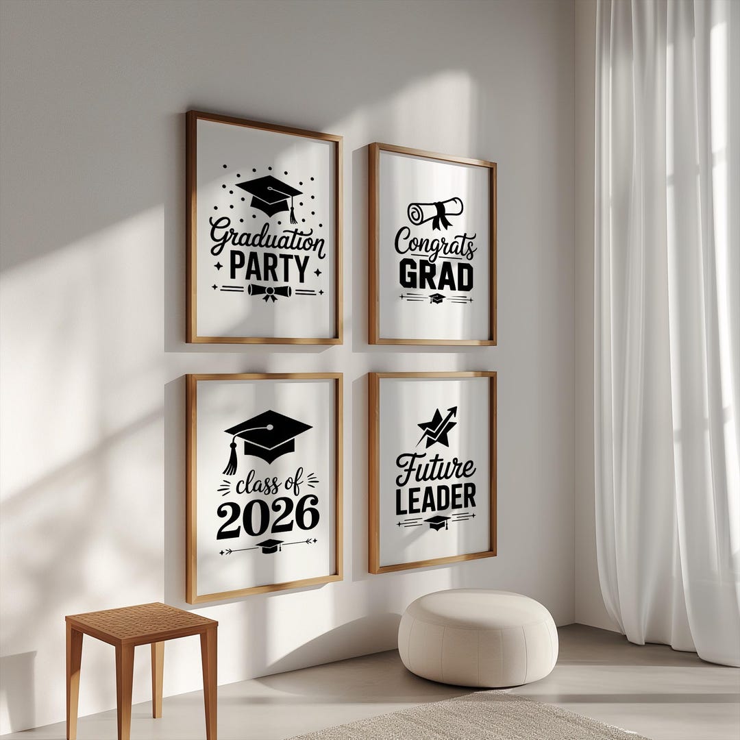 Graduation Party Wall Art Set of 4, Congrats Grad Class of 2024 Future ...