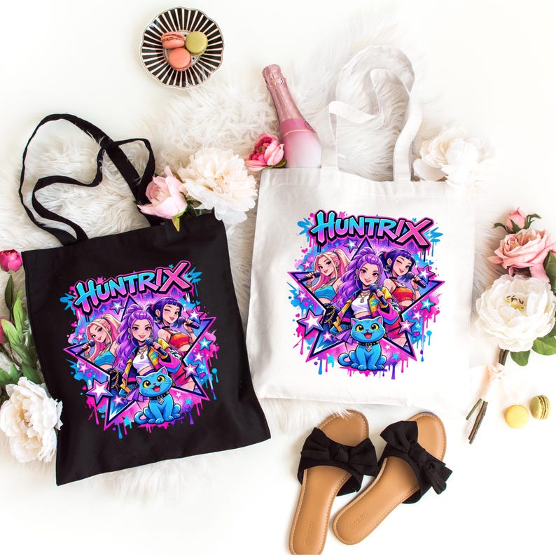 Huntrix Neon Color Girls Tote Bag, Saja Characters Cotton Canvas Bag ...