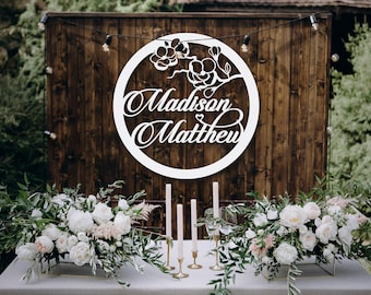 Circle Wedding Name Sign Round, Floral Name Sign for Wedding With Date ...