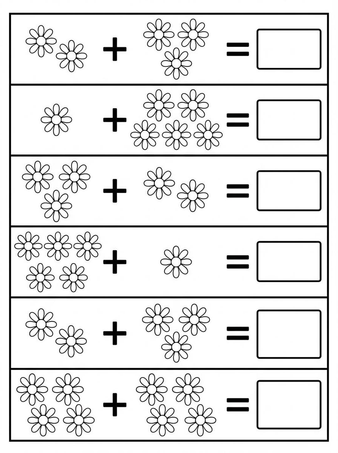 Flowers Addition Worksheet Printable | Preschool Math | Kindergarten ...