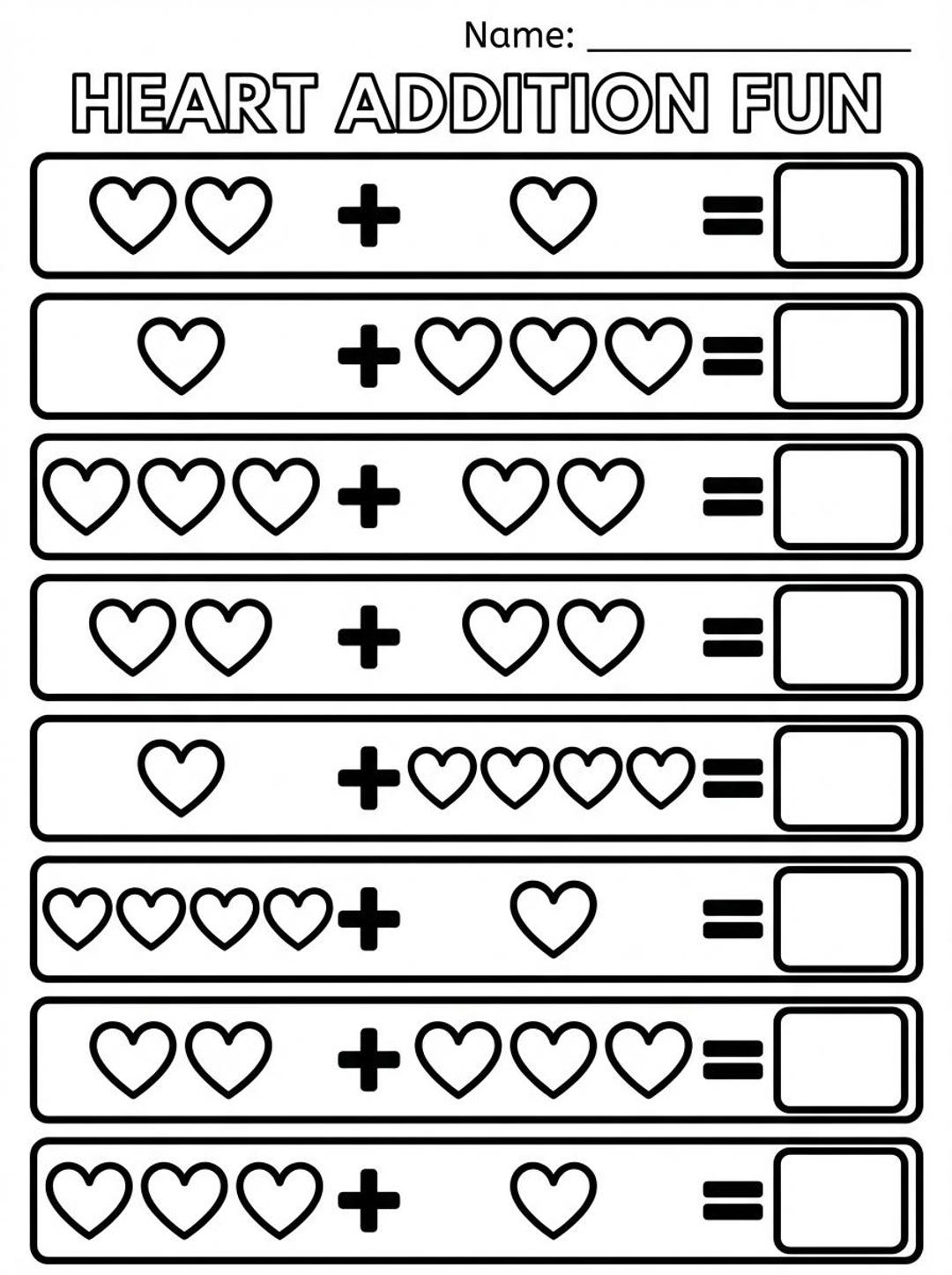Hearts Addition Worksheet Printable | Preschool Math | Kindergarten ...