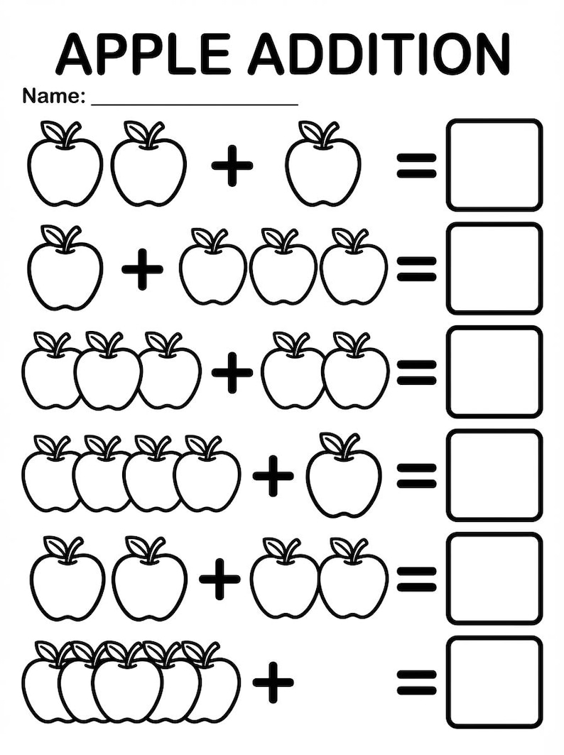 Apples Addition Worksheet Printable | Preschool Math | Kindergarten ...