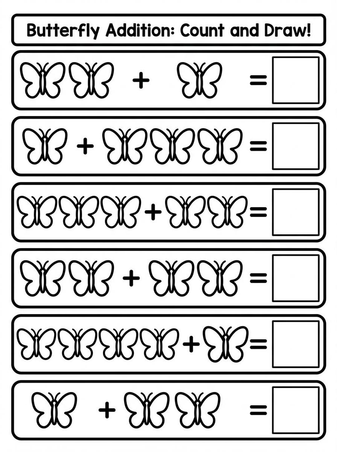 Butterflies Addition Worksheet Printable | Preschool Math ...