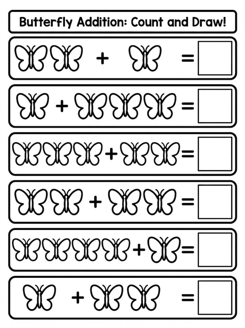 Butterflies Addition Worksheet Printable | Preschool Math ...