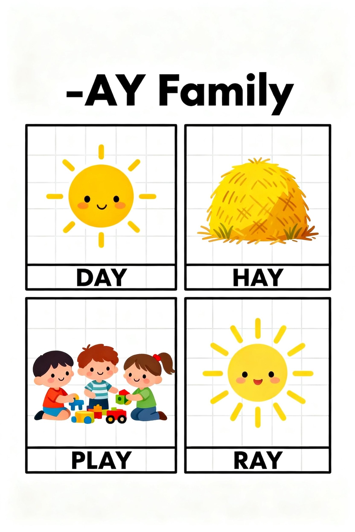 AY Word Family Flashcards Printable | Rhyming Words for Kids | Phonics ...