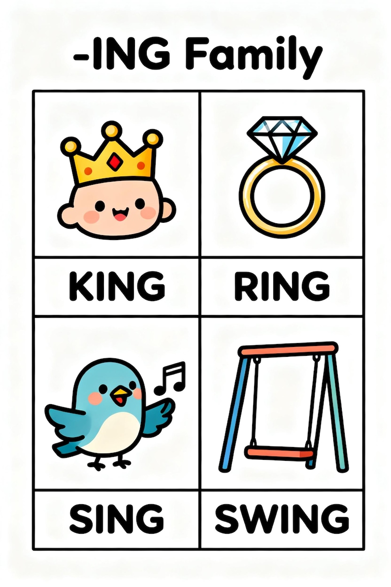 ING Word Family Flashcards Printable | Rhyming Words for Kids | Phonics ...