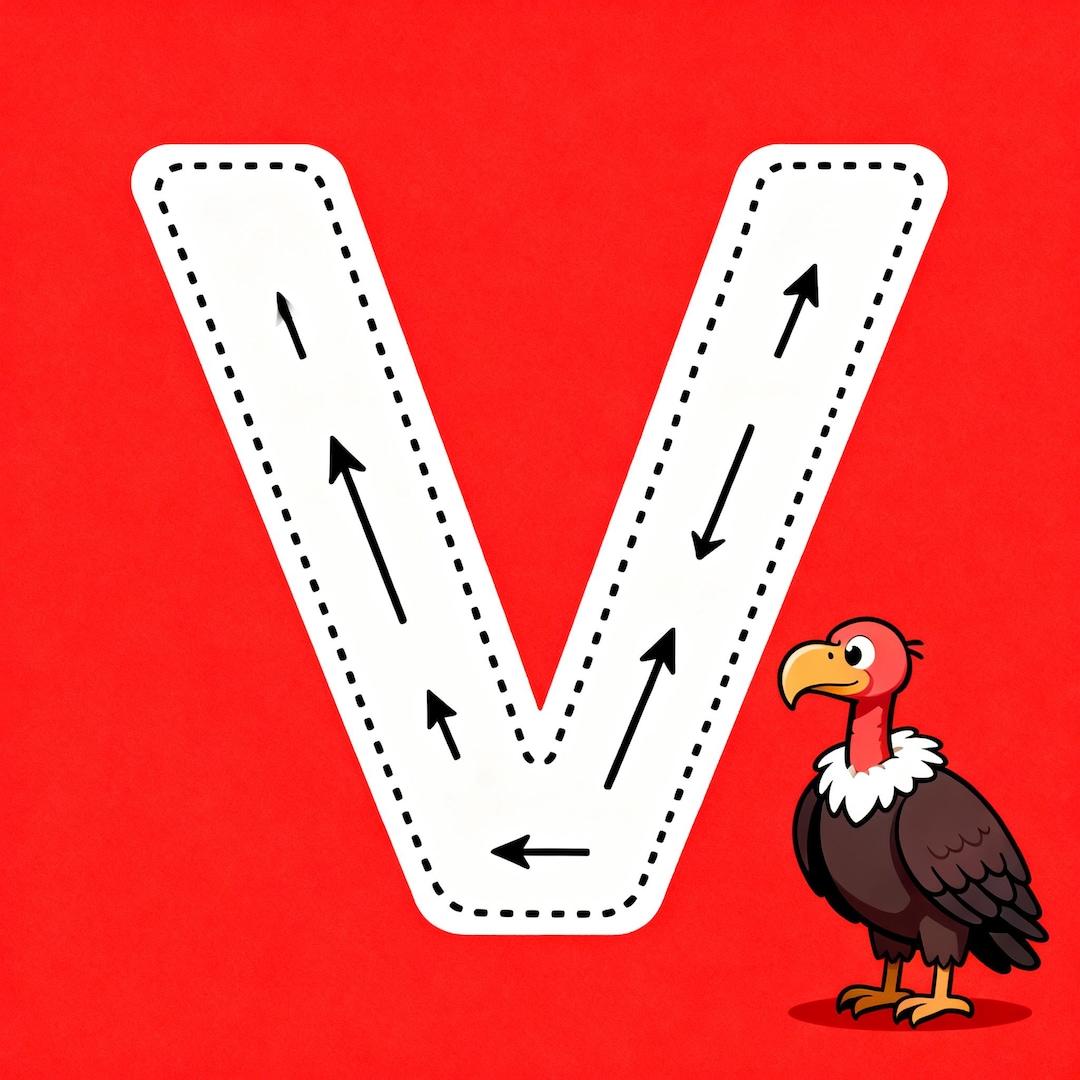 Letter V Tracing Worksheet Printable, Alphabet Handwriting Practice ...