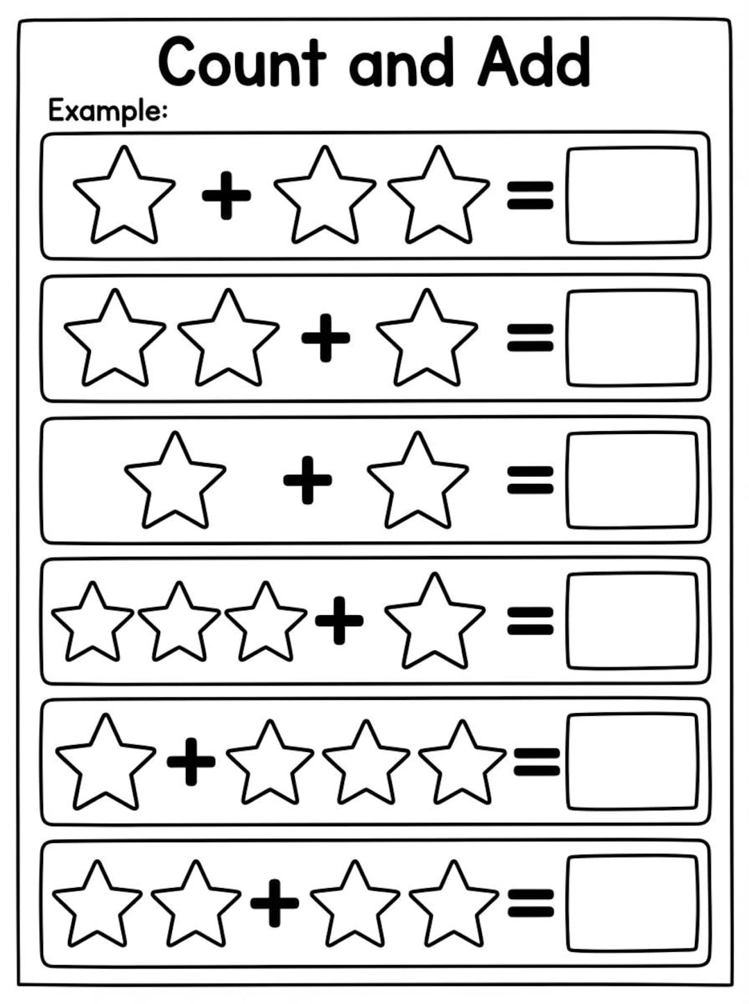 Stars Addition Worksheet Printable | Preschool Math | Kindergarten ...