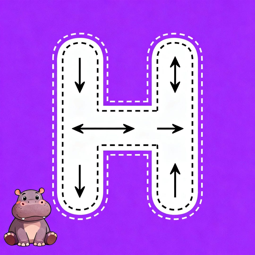 Letter H Tracing Worksheet Printable, Alphabet Handwriting Practice ...