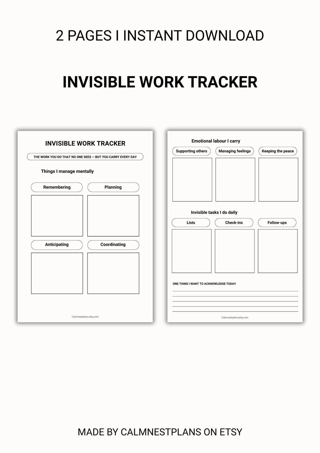Invisible Work Tracker Printable | Mental Load Awareness Sheet ...