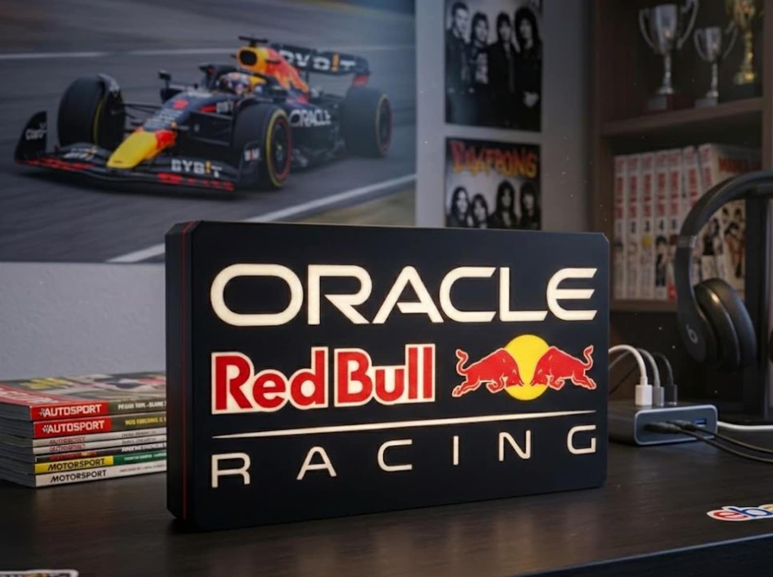 Oracle Bull Racing LED Light Box Sign F1 Man Cave Kids Room Decor Best ...