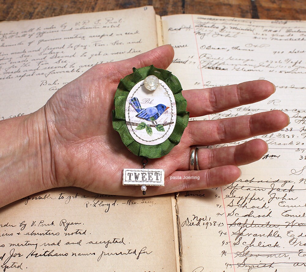 Stitched Paper Mache Brooch Pin Bird Brooch Book Jewelry - Etsy