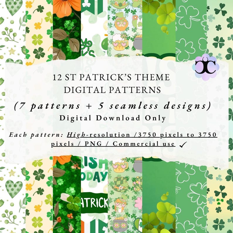 St Patrick’s Day Digital Paper Bundle, 12 PNG Patterns, Seamless + Non ...