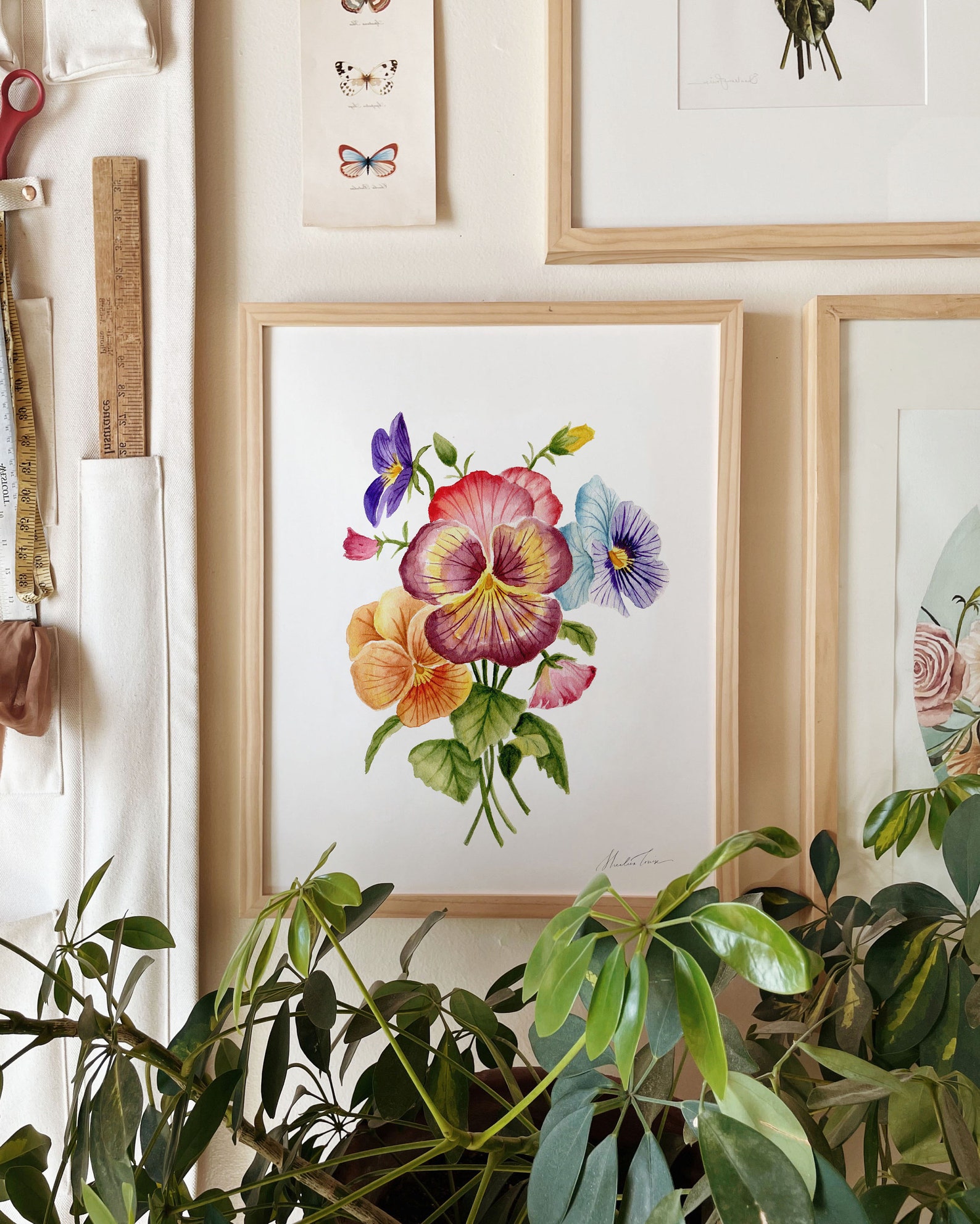 Colorful Pansy Flowers Watercolor Art Print Wildflower Bouquet Painting ...