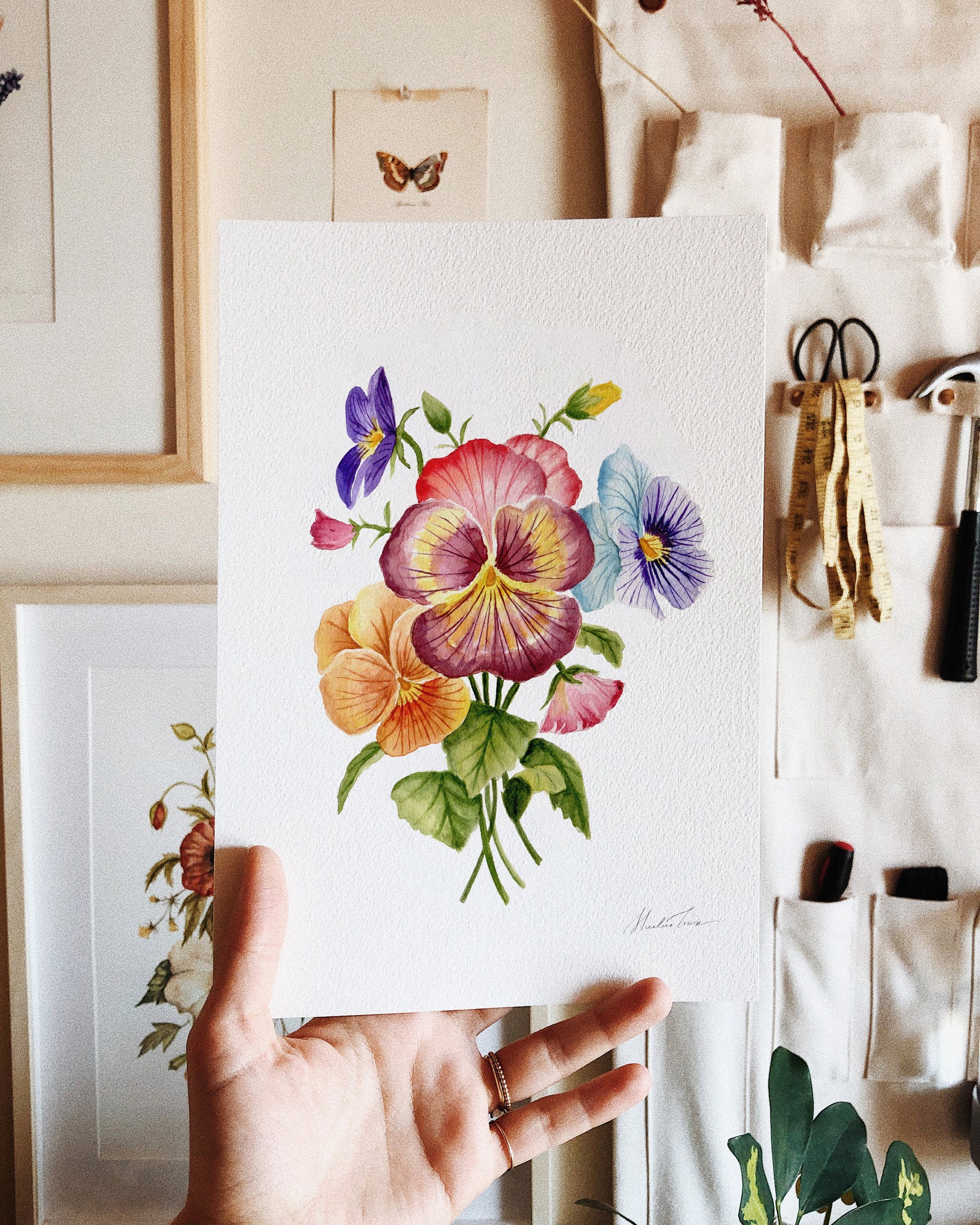 Colorful Pansy Flowers Watercolor Art Print Wildflower Bouquet Painting ...