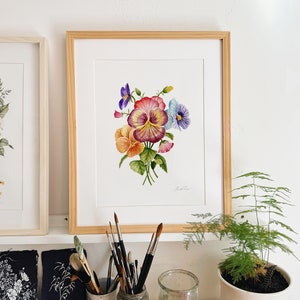 Colorful Pansy Flowers Watercolor Art Print Wildflower Bouquet Painting ...